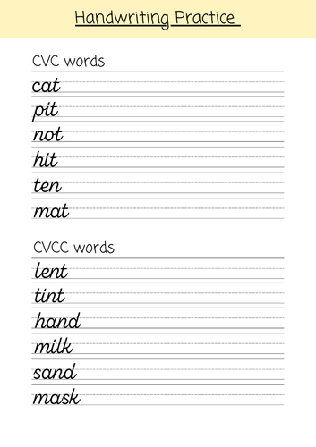 Year 1 Resource - Handwriting (CVC, CVCC, CCVC, Letter Formation ...