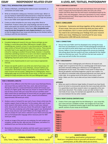 OCR GCE Art, Textiles, Photography Related Study Essay Overview Support ...
