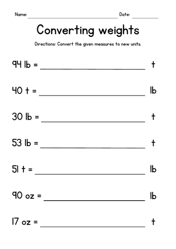 Converting Units of Length, Volume and Weight - Measurement Worksheets ...