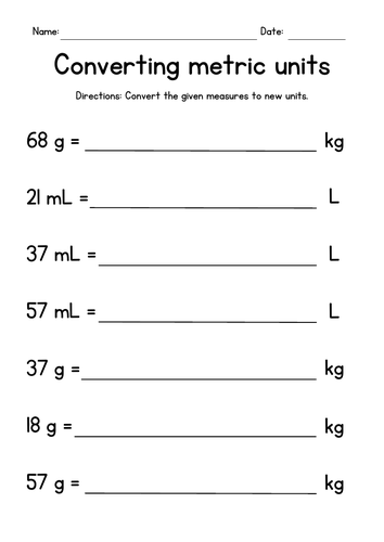 Converting Units of Length, Volume and Weight - Measurement Worksheets ...
