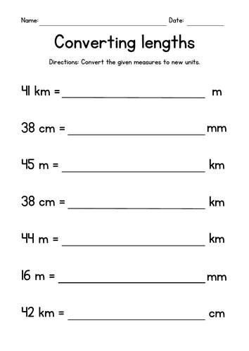 Converting Units of Length, Volume and Weight - Measurement Worksheets ...