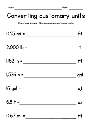 Converting Units of Length, Volume and Weight - Measurement Worksheets ...