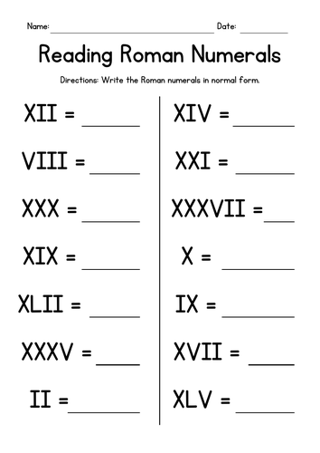 Reading Roman Numerals Worksheets | Teaching Resources