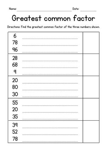 Greatest Common Factor of Three Numbers - GCF Worksheets | Teaching ...