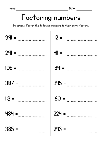 Factoring 3-Digit Numbers - Prime Factors Worksheets | Teaching Resources