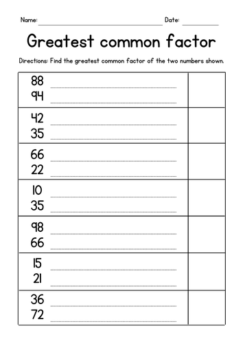 Greatest Common Factors (GCF) & Least Common Multiples (LCM) Worksheets ...