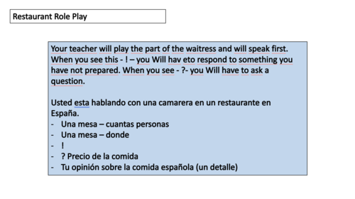 Theme 1 | GCSE Spanish | Restaurant Role-Play | Teaching Resources