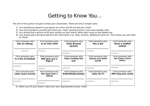 Getting to Know You! | Teaching Resources
