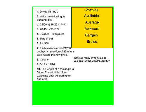 EarlyBirds - A set of 10 maths questions for children to answer in the ...