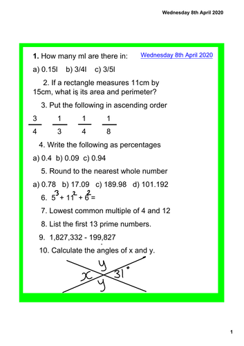 EarlyBirds - A set of 10 maths questions for children to answer in the ...