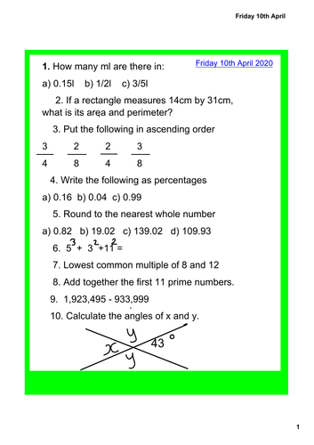 EarlyBirds - A set of 10 maths questions for children to answer in the ...