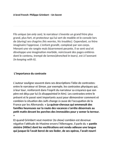A LEVEL FRENCH PHILIPPE GRIMBERT UN SECRET - extensive lesson plan ...