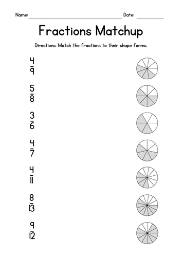 Fractions Matchup Worksheets | Teaching Resources