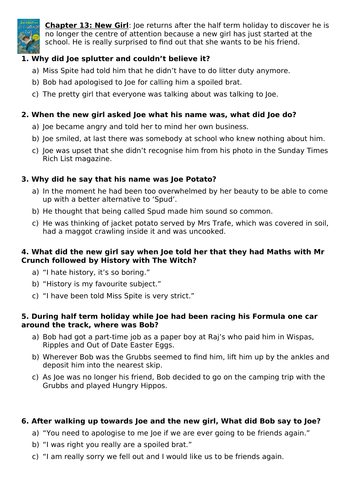 Billionaire Boy. Multiple Choice Questions | Teaching Resources