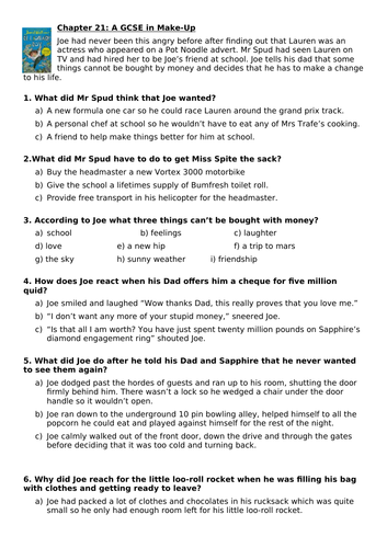 Billionaire Boy. Multiple Choice Questions | Teaching Resources