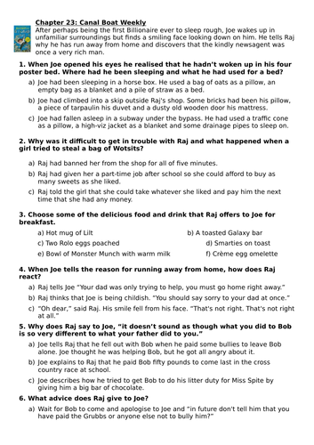 Billionaire Boy. Multiple Choice Questions | Teaching Resources