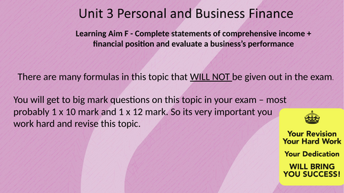BTEC Business, Level 3, Unit 3 Personal and Business Finance Learning ...