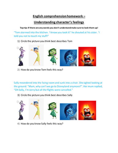Primary school English comprehension - understanding character's ...