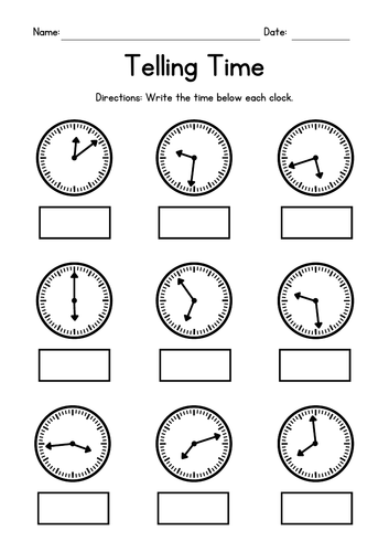 Reading & Drawing & Telling Time - Analog Clocks Worksheets BUNDLE ...