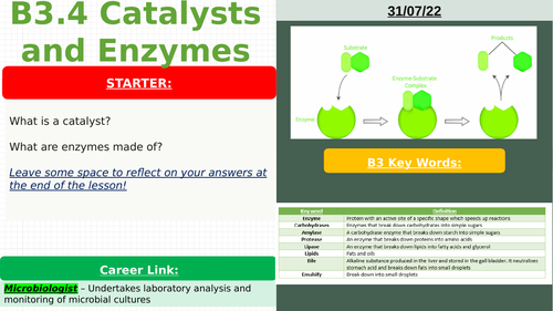 AQA GCSE NEW SPECIFICATION - B3.4 Catalysts and Enzymes | Teaching ...