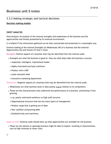 IAL Edexcel Business Unit 3 Notes | Teaching Resources
