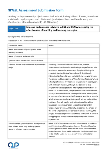 NPQSL Final Assignment and Appendices - Primary Maths | Teaching Resources