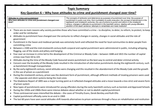 Eduqas History Crime & Punishment - Key Question 6: Attitudes to Crime ...