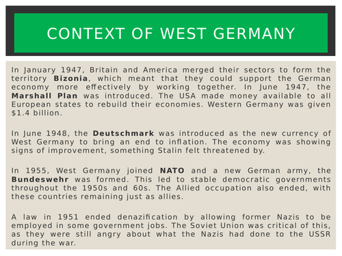 Eduqas History Germany 1919-1991 - Key Question 5: West & East Germany ...