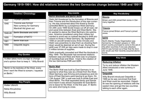 Eduqas History Germany 1919-1991 - Key Question 6: Cold War Relations ...