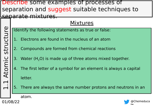 1.1 Atomic Structure (AQA GCSE Chemistry) | Teaching Resources