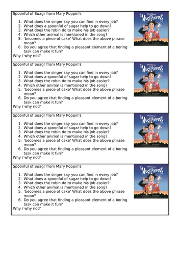 Disney/Musical Guided Reading questions | Teaching Resources