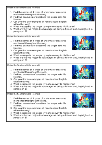 Disney/Musical Guided Reading questions | Teaching Resources