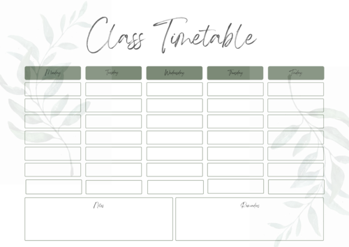 Class Timetable Olive Themed | Teaching Resources