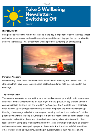 Staff Wellbeing Newsletter- Switching off (Staff Mental Health ...