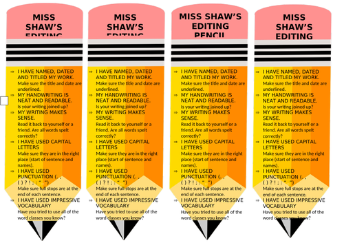 Personalised Editing Pencils/Writing Checklists | Teaching Resources