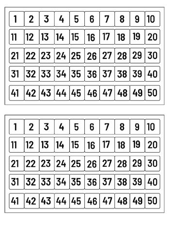 0-50 number square grids | Teaching Resources
