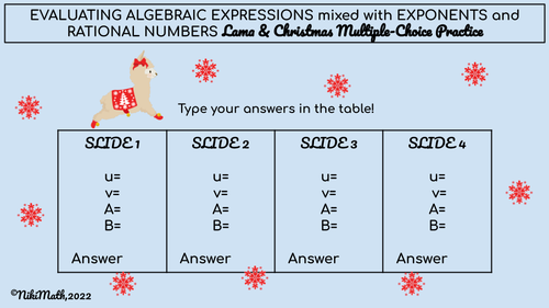Evaluating Algebraic Expressions - Christmas Multiple-Choice Activity ...