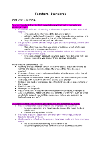 Teachers' Standards Evidence Ideas Booklet | Teaching Resources
