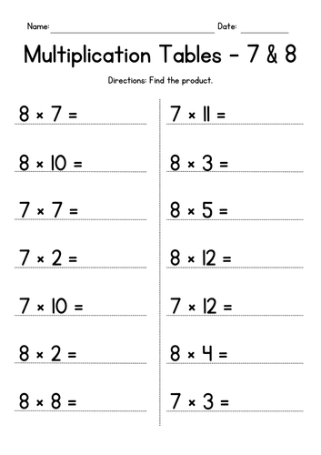 Multiplication Facts - Times Tables Worksheets - Multiplying in Columns ...