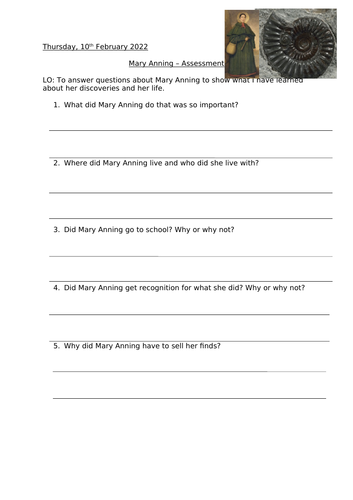 KS1 Mary Anning Sequence of Work | Teaching Resources