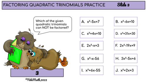 Factoring Quadratic Trinomials - Practice | Teaching Resources