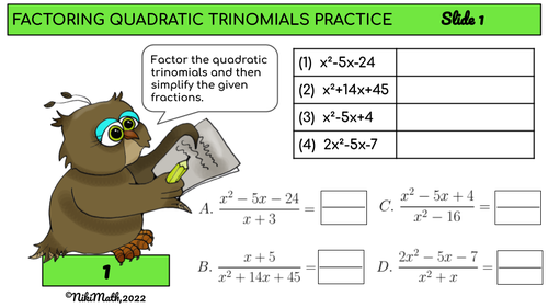 Factoring Quadratic Trinomials - Practice | Teaching Resources