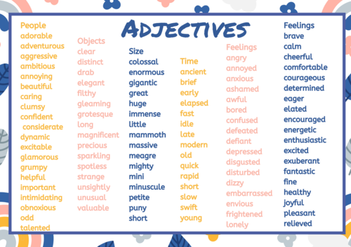 Adjective Vocab Mat | Teaching Resources