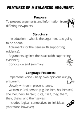 Features of a Balanced Argument | Teaching Resources