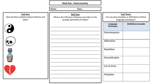Romeo and Juliet Homework Tasks - Extension Tasks - Challenge ...