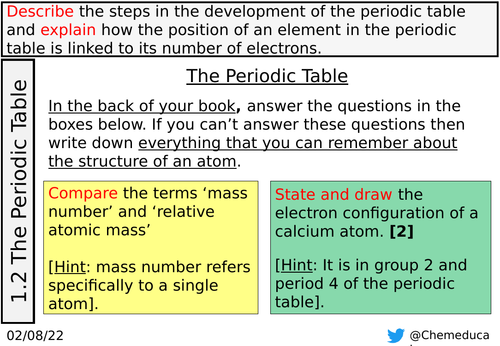 1.2.1 - 2 The Periodic Table (AQA GCSE Chemistry) | Teaching Resources