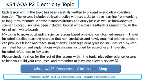 KS4 AQA Physics P2 Electricity L14 Electrical Energy and Power ...