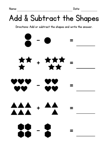 Adding & Subtracting Shapes Worksheets | Teaching Resources