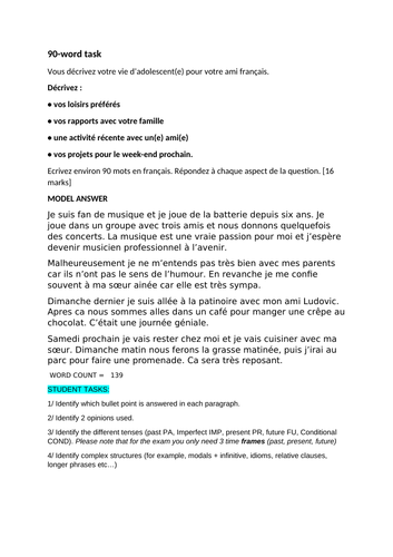 GCSE French Writing resource pack (90-word paragraph task) | Teaching ...