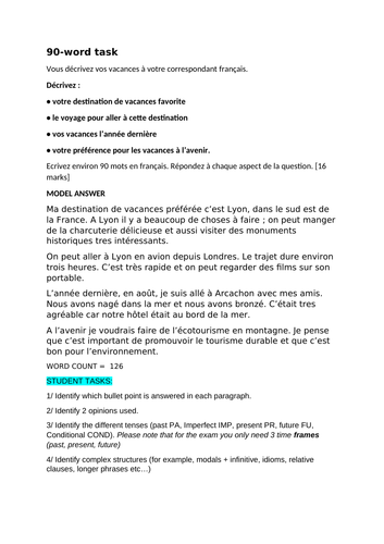 GCSE French Writing resource pack (90-word paragraph task) | Teaching ...